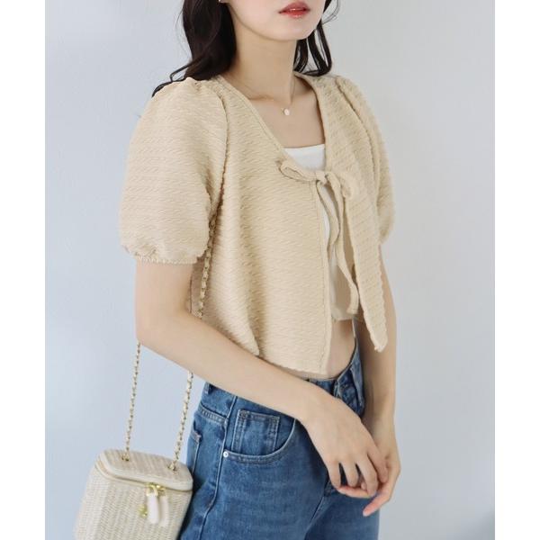 『セール実施中』ZOZO問い合わせ番号:74574500ショップ:BLUEEAST，ブルーイーストブランド:BLUEEAST，ブルーイースト商品名:半袖ケーブル柄リボンカーディガンカテゴリ:トップス>カーディガン/ボレロブランド品番:...