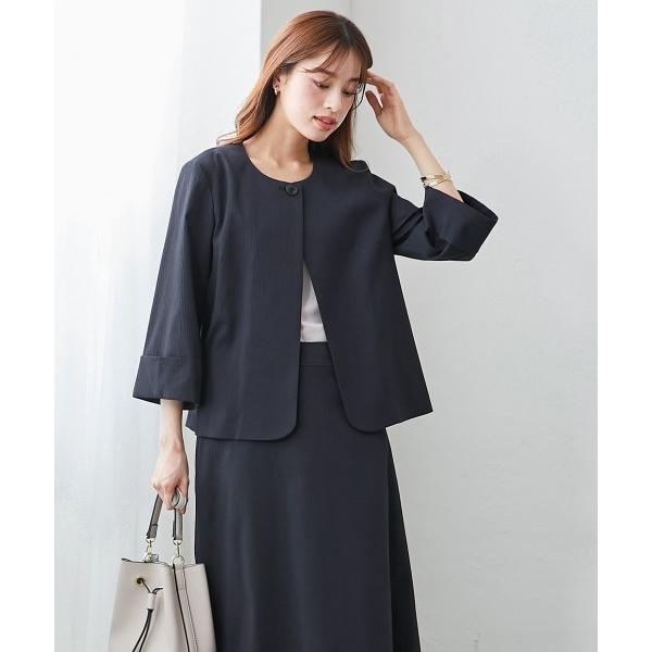 ZOZO問い合わせ番号:75064798ショップ:nissen，ニッセンブランド:7days Life Styling，セブンデイズライフスタイリング商品名:【洗える】日本製素材「おりなすとちお」スカートスーツ（ノーカラージャケット＋ミモレ...