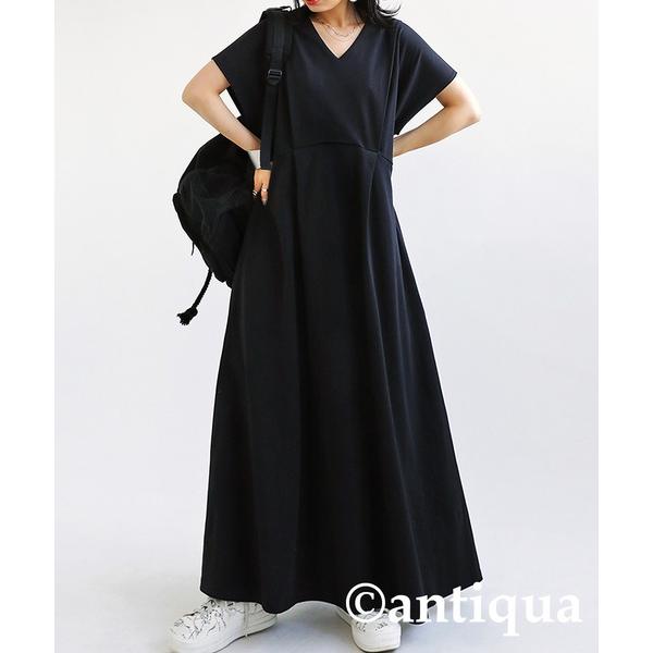 ZOZO問い合わせ番号:75196338ショップ:antiqua，アンティカブランド:antiqua，アンティカ商品名:綿100 Vネック タックワンピースカテゴリ:ワンピース/ドレス>ワンピースブランド品番:PN-00414素材:綿...