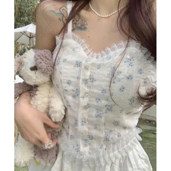 『タイムセール実施中』ZOZO問い合わせ番号:75556075ショップ:Port，ポートブランド:Port，ポート商品名:小花柄 コントラストレース カップイン クロップキャミソール / キャミトップカテゴリ:トップス>キャミソールブ...