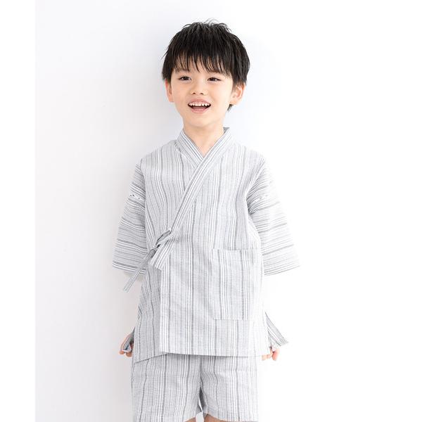 ZOZO問い合わせ番号:75896233ショップ:SOUBIEN，ソウビエンブランド:SOUBIEN，ソウビエン商品名:甚平 キッズ 男の子 ホワイト系にグレー 縞 ストライプカテゴリ:水着/着物・浴衣>浴衣ブランド品番:sbn-zn...