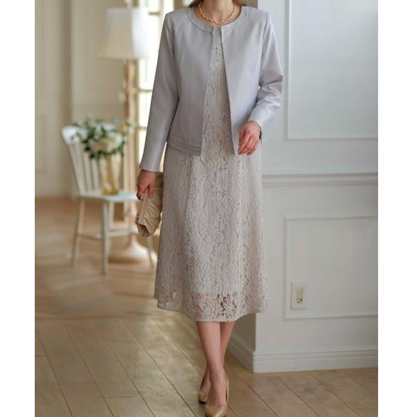 ZOZO問い合わせ番号:76212074ショップ:BELLUNA PLUS，ベルーナ プラスブランド:BELLUNA，ベルーナ商品名:【礼服】シャンタンジャケレースワンピアンサンブルカテゴリ:フォーマルスーツ/小物>スーツスカートブラ...