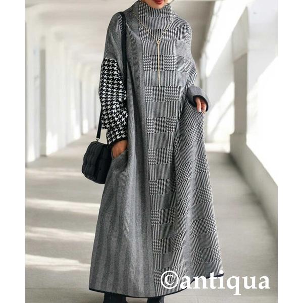 ZOZO問い合わせ番号:76510358ショップ:antiqua，アンティカブランド:antiqua，アンティカ商品名:千鳥柄ニットワンピースカテゴリ:ワンピース/ドレス>ワンピースブランド品番:PN-00387素材:レーヨン45%　...