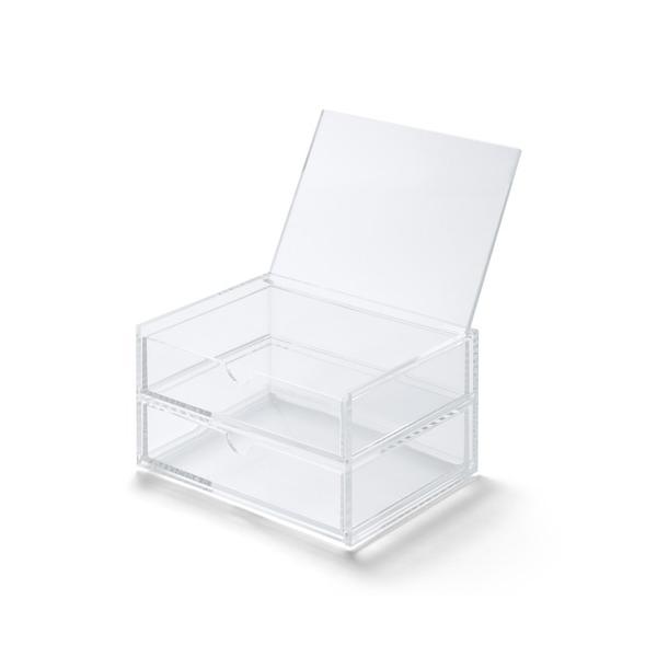 ZOZO問い合わせ番号:76578795ショップ:無印良品，ムジルシリョウヒンブランド:無印良品，ムジルシリョウヒン商品名:重なるアクリルケース２段フタ付引出　約幅１７．５×奥行１３×高さ９．５ｃｍカテゴリ:インテリア>収納グッズブラ...