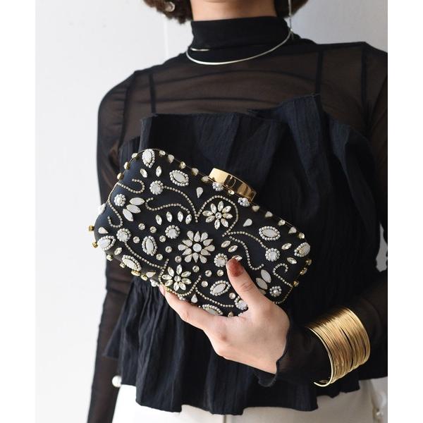 『タイムセール実施中』ZOZO問い合わせ番号:76779025ショップ:Histoire，イストワールブランド:styiro，スタイロ，histoire，イストワール商品名:フラワービジュー刺繍ハードクラッチバッグ/ショルダーチェーン付きカ...