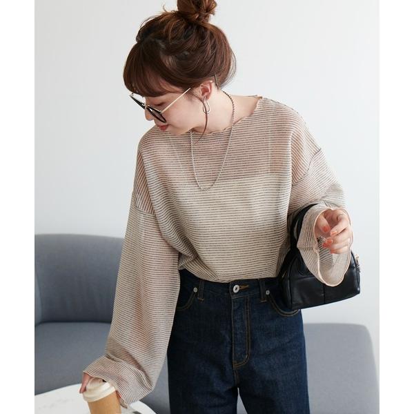 『タイムセール実施中』ZOZO問い合わせ番号:76813065ショップ:DISCOAT，ディスコートブランド:DISCOAT，ディスコート商品名:【WEB限定】シアーボーダーロングスリーブカテゴリ:トップス>Tシャツ/カットソーブラン...