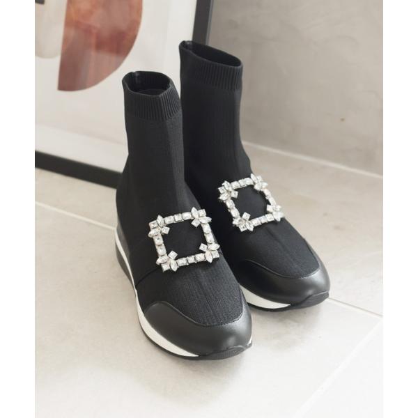 『セール実施中』ZOZO問い合わせ番号:76913340ショップ:VIVIAN COLLECTION，ヴィヴィアンコレクションブランド:VIVIAN，ヴィヴィアン商品名:ビジューバックルゴムニットブーツカテゴリ:シューズ>ブーツブラン...
