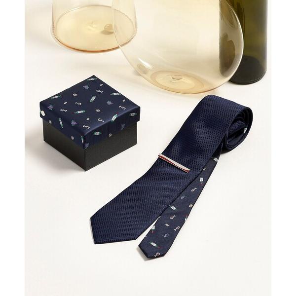 ZOZO問い合わせ番号:77359968ショップ:TAKEO KIKUCHI，タケオキクチブランド:TAKEO KIKUCHI，タケオキクチ商品名:【お酒柄】ブルーネクタイ＆タイバー BOXセットカテゴリ:フォーマルスーツ/小物>ネク...