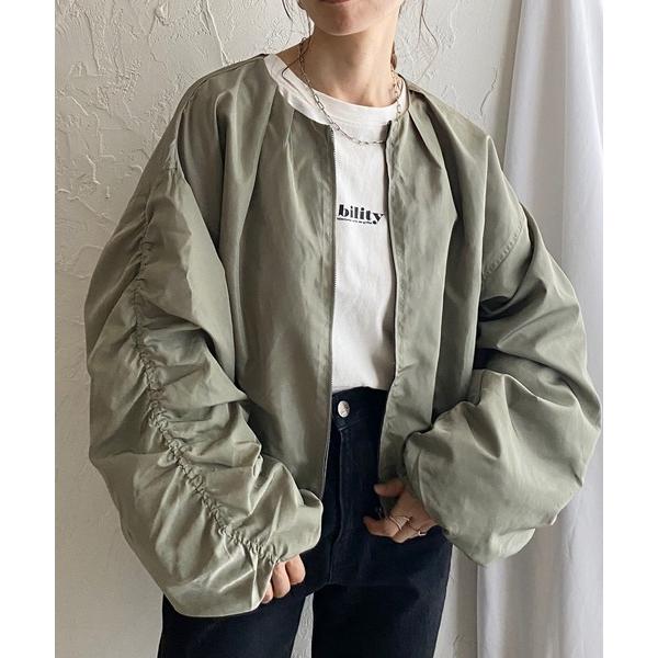 『タイムセール実施中』ZOZO問い合わせ番号:77491382ショップ:wears，ウェアーズブランド:She's Closet，シーズクローゼット商品名:ノーカラーボリューム袖シャーリングスリーブショートブルゾンカテゴリ:ジャケット/アウ...