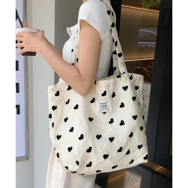 『タイムセール実施中』ZOZO問い合わせ番号:77807766ショップ:TONE，トーンブランド:TONE SELECT GOODS，トーンセレクトグッズ商品名:【float】ハートドット柄 モノクロ ビッグトートバッグ【A4サイズ収納可能...