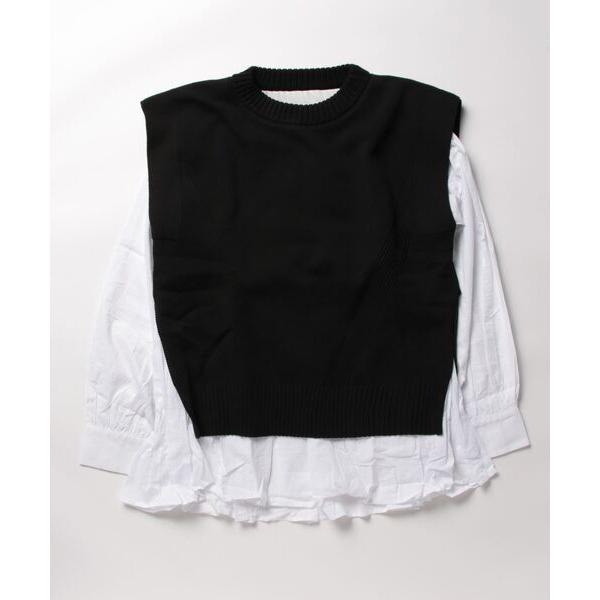 『タイムセール実施中』ZOZO問い合わせ番号:77911740ショップ:STYLEBLOCK，スタイルブロックブランド:STYLEBLOCK，スタイルブロック商品名:ポリウーリー異素材レイヤード風ニットプルオーバーカテゴリ:トップス>...