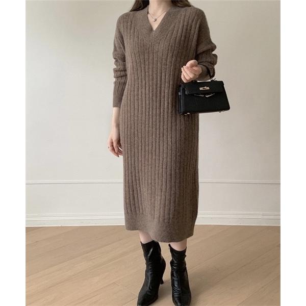 『セール実施中』ZOZO問い合わせ番号:78123409ショップ:300mc，スリーハンドレッドエムシーブランド:FREE STYLISTS，フリー スタイリスト商品名:Vネックリブニットタイトワンピースカテゴリ:ワンピース/ドレス>...