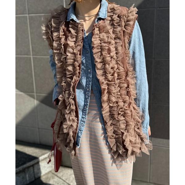 『タイムセール実施中』ZOZO問い合わせ番号:78329637ショップ:Bonjour Sagan，ボンジュールサガンブランド:mi via loca，ミヴィアロカ商品名:チュールフリルベストカテゴリ:トップス>ベストブランド品番:1...