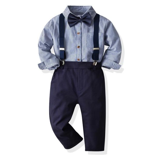 ZOZO問い合わせ番号:78464399ショップ:TeddyShop，テディショップブランド:DAY CLOSET，デイ クローゼット商品名:【丸ごと洗える セットアップ キッズスーツ】長袖ストライプシャツ+サスペンダー+蝶ネクタイ+パンツ...