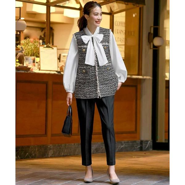 『タイムセール実施中』ZOZO問い合わせ番号:78743500ショップ:RIVER FIELD &amp; Co.，リバーフィールド　アンド　コーブランド:Flolia，フロリア商品名:【3点セット】ツイードジレ ボウタイブラウス テーパー...