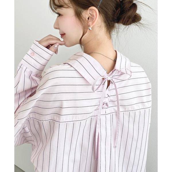 『セール実施中』ZOZO問い合わせ番号:79084175ショップ:moment+，モーメントプラスブランド:moment+，モーメントプラス商品名:マルチストライプ後ろ編み上げ長袖シャツカテゴリ:トップス>シャツ/ブラウスブランド品番...