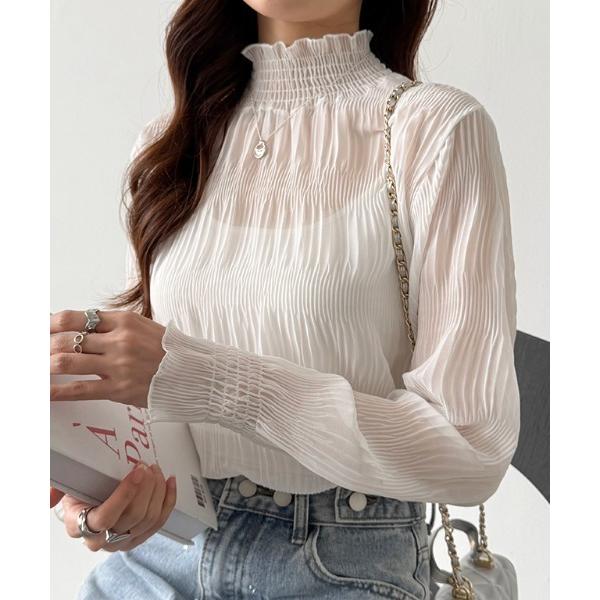 『タイムセール実施中』ZOZO問い合わせ番号:79345789ショップ:Ada.，エイダブランド:COCOMOMO，ココモモ商品名:透け感で華やぐ洗練シアー エアリーシャーリング ハイネック シアーブラウス プリーツ シアー ブラウス シア...