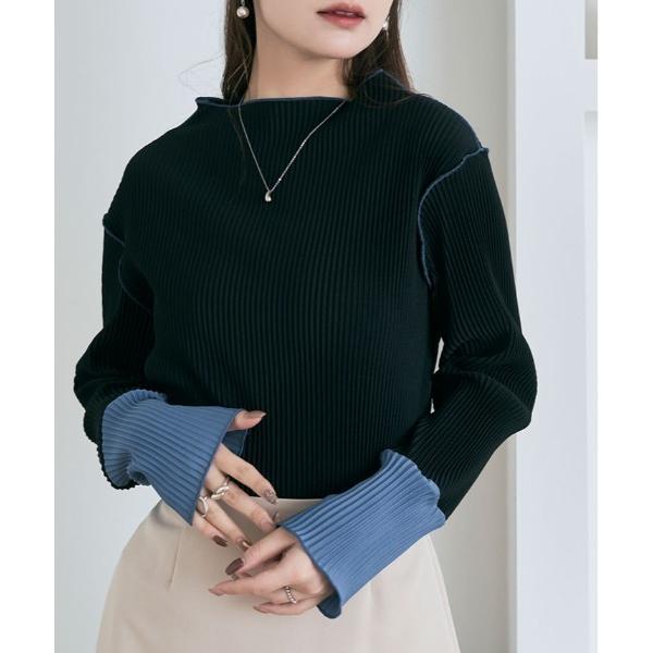 『タイムセール実施中』ZOZO問い合わせ番号:79442208ショップ:Ada.，エイダブランド:kirakiraShop，キラキラショップ商品名:≪25AWの新色登場!≫ これ1枚でオシャレ見え。袖 配色 ボトルネック プリーツ トップス...