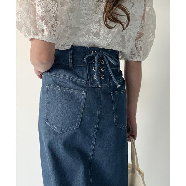 『タイムセール実施中』ZOZO問い合わせ番号:79475290ショップ:JUNOAH，ジュノアブランド:JUNOAH，ジュノア商品名:バックレースアップロングデニムスカートカテゴリ:スカート>デニムスカートブランド品番:fram082...