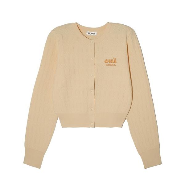 『セール実施中』ZOZO問い合わせ番号:79509363ショップ:MILKFED.，ミルクフェドブランド:MILKFED.，ミルクフェド商品名:OUI LOGO KNIT CARDIGANカテゴリ:トップス>カーディガン/ボレロブラン...