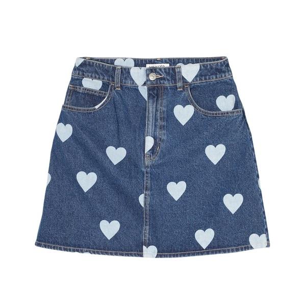 『セール実施中』ZOZO問い合わせ番号:79509405ショップ:MILKFED.，ミルクフェドブランド:MILKFED.，ミルクフェド商品名:HEART PRINTED DENIM SKIRTカテゴリ:スカート>デニムスカートブラン...