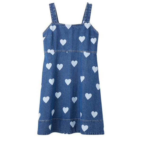 『セール実施中』ZOZO問い合わせ番号:79509419ショップ:MILKFED.，ミルクフェドブランド:MILKFED.，ミルクフェド商品名:HEART PRINTED DENIM DRESSカテゴリ:ワンピース/ドレス>ワンピース...