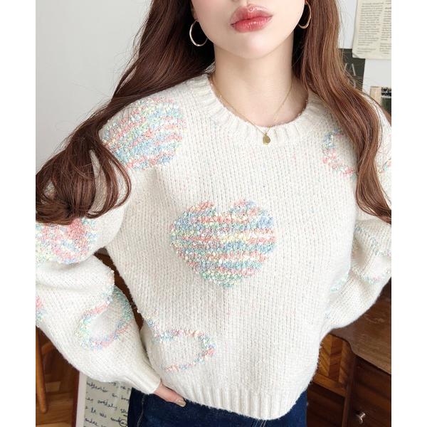 『タイムセール実施中』ZOZO問い合わせ番号:79510290ショップ:moment+，モーメントプラスブランド:LOULOU select，ルルセレクト，moment+，モーメントプラス商品名:ミックスカラーハートジャガードニットプルオー...