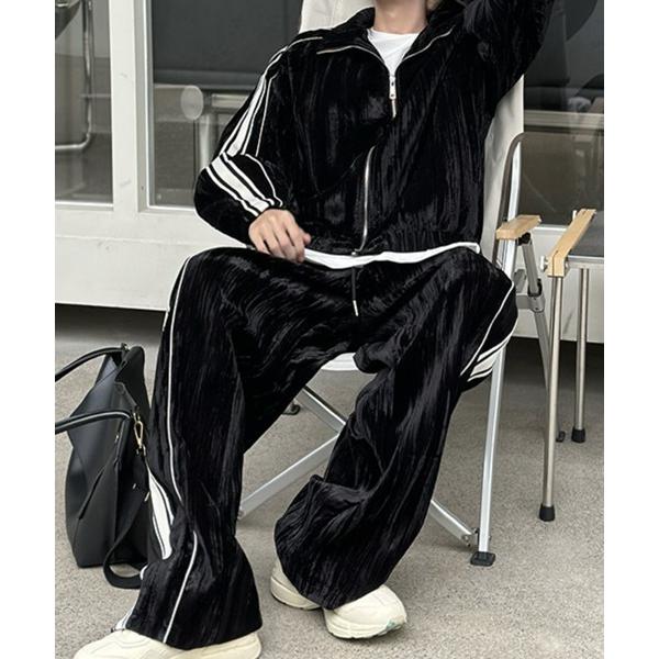 『タイムセール実施中』ZOZO問い合わせ番号:79544027ショップ:CERCA，チェルカブランド:NOWLE，ノウル商品名:【NOWLE】ライン柄 ベロア トラックジャケット ジャージ セットアップカテゴリ:トップス>ジャージブラ...