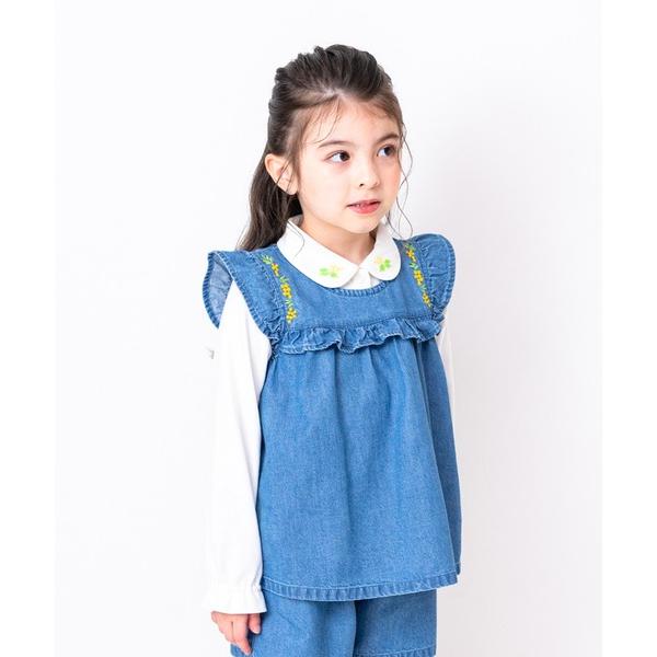 『タイムセール実施中』ZOZO問い合わせ番号:79939397ショップ:こどもの森e-shop，コドモノモリイーショップブランド:moujonjon，ムージョンジョン商品名:お花刺繍入りデニムチュニックベストカテゴリ:トップス>ベスト...