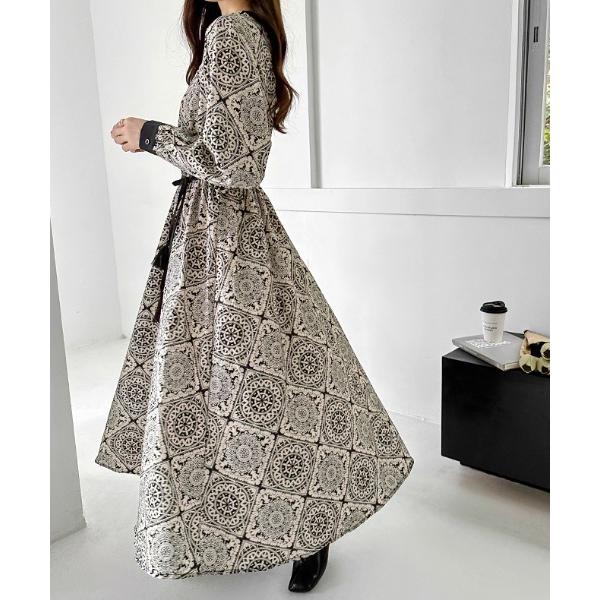 『セール実施中』ZOZO問い合わせ番号:80334351ショップ:Ada.，エイダブランド:COCOMOMO，ココモモ商品名:大人映えデザイン ダマスク柄ワンピース タッセルリボン ダマスク ワンピース エスニック ロングワンピース 長袖 ...