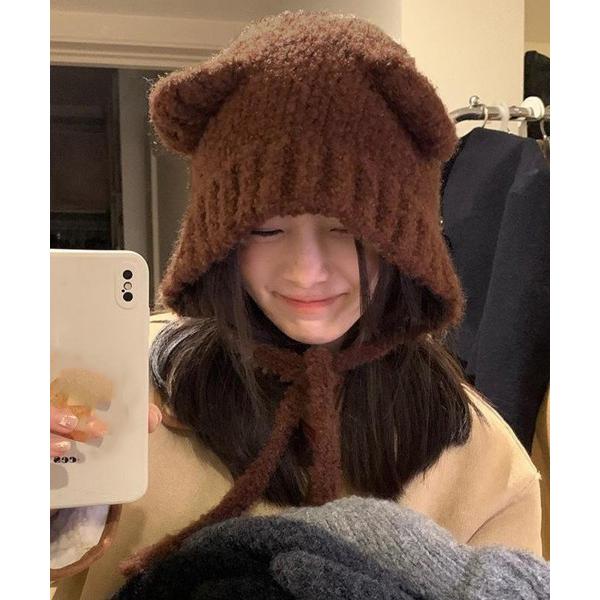 『タイムセール実施中』ZOZO問い合わせ番号:80635949ショップ:Ada.，エイダブランド:Miniministore，ミニミニストア商品名:くま耳ニット帽 小顔 レディース 韓国風カテゴリ:帽子>ニットキャップ/ビーニーブラン...