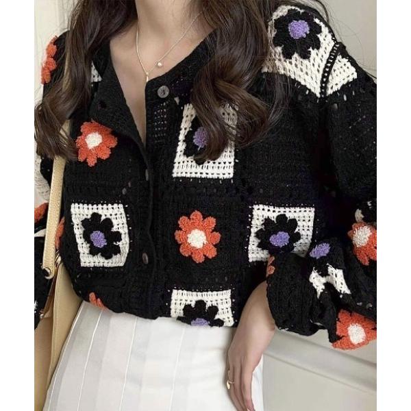 『タイムセール実施中』ZOZO問い合わせ番号:80674775ショップ:Ada.，エイダブランド:kirakiraShop，キラキラショップ商品名:花柄 クロシェ編み カーディガンカテゴリ:トップス>ニット/セーターブランド品番:ss...