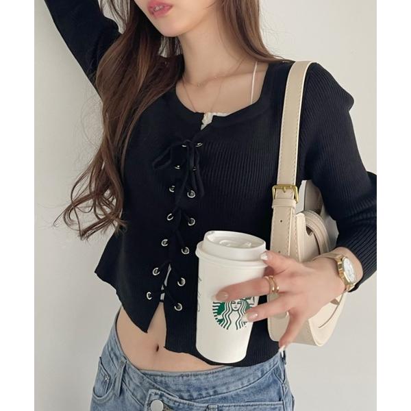 『タイムセール実施中』ZOZO問い合わせ番号:80838920ショップ:Ada.，エイダブランド:kirakiraShop，キラキラショップ商品名:≪コンパクトでスッキリ見え春ニット≫ レースアップ付 リブ ニットカテゴリ:トップス>...