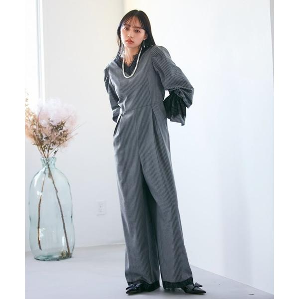 『セール実施中』ZOZO問い合わせ番号:80874437ショップ:VIS，ビスブランド:VIS，ビス商品名:【VIS DRESS】ピンストライプレースオールインワン【洗える】カテゴリ:オールインワン・サロペット>つなぎ/オールインワン...