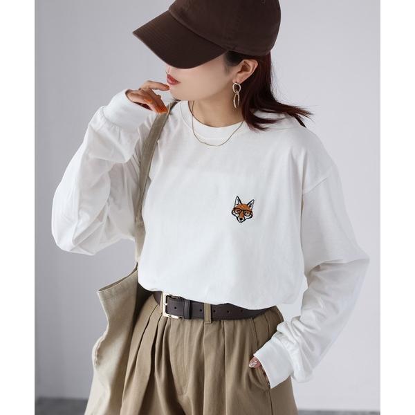 『セール実施中』ZOZO問い合わせ番号:81070013ショップ:Bonjour Sagan，ボンジュールサガンブランド:Riberry，リベリー，Bonjour Sagan，ボンジュールサガン商品名:めがねキツネ胸刺繍ロンTカテゴリ:トッ...