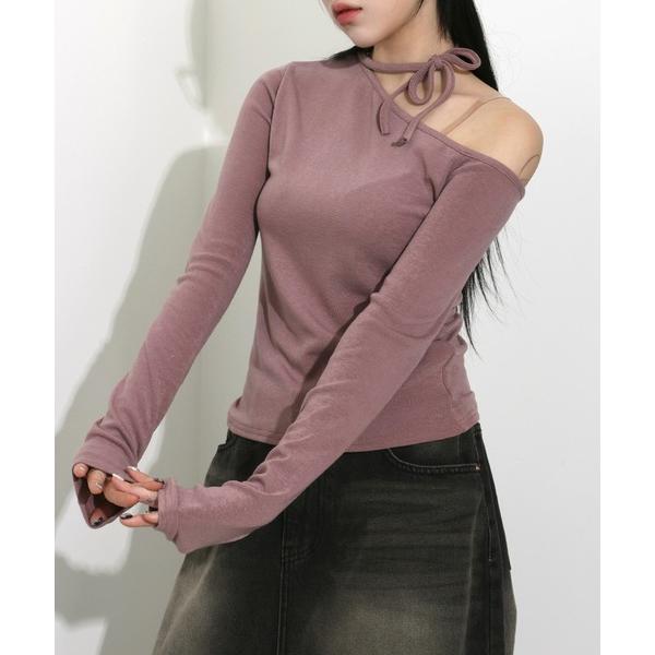 ZOZO問い合わせ番号:81525580ショップ:FOLLOWIN，フォロウィンブランド:FOLLOWIN，フォロウィン商品名:[FLW MADE][バレエコアルック！]ワンオフショルダーチョーカーリボンストラップクロップドティ―カテゴリ:...