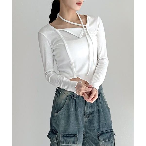 ZOZO問い合わせ番号:81660560ショップ:FOLLOWIN，フォロウィンブランド:FOLLOWIN，フォロウィン商品名:[FLW MADE]【スタイルアップ効果!]アンバランスサイドスリットチョーカー長袖トップスカテゴリ:トップス&...