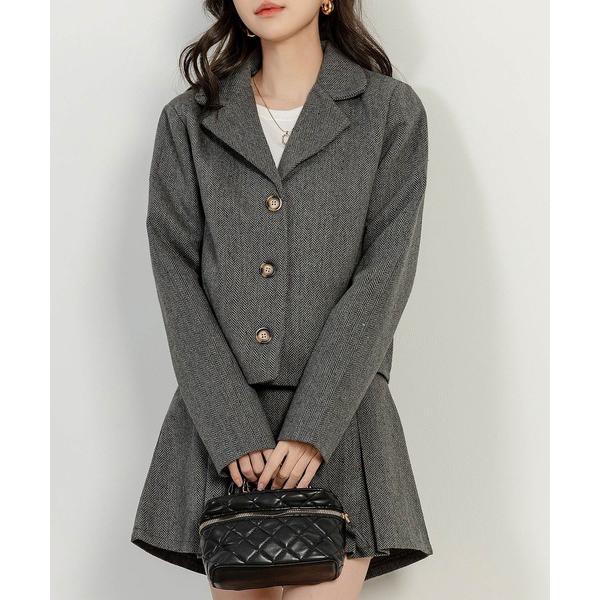 ZOZO問い合わせ番号:81729321ショップ:TeddyShop，テディショップブランド:DAY CLOSET，デイ クローゼット商品名:【セットアップ】長袖韓国っぽシェブロン柄ジャケット+ショートスカート 上下2点セット レディースカ...