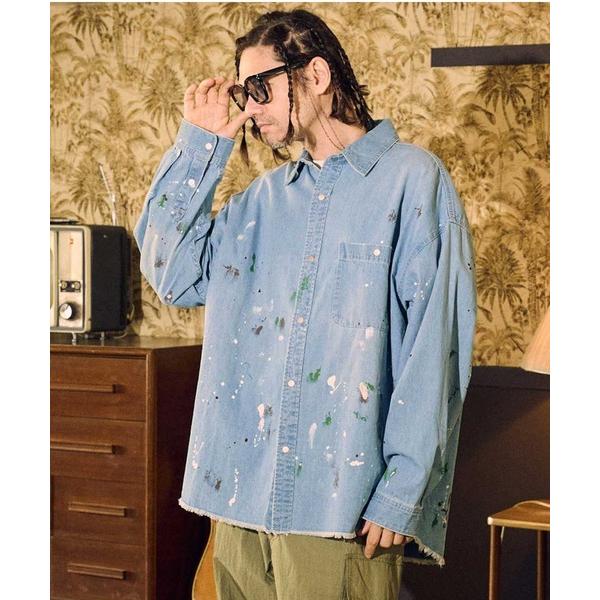 ZOZO問い合わせ番号:81879352ショップ:ONE DAY KMC，ワンデイケイエムシーブランド:ADAM PATEK，アダムパテック商品名:ADAMPATEK/paint denim looose shirt/ルーズデニムシャツカテ...