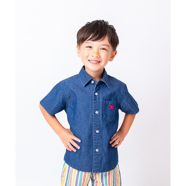 『タイムセール実施中』ZOZO問い合わせ番号:81971616ショップ:こどもの森e-shop，コドモノモリイーショップブランド:moujonjon，ムージョンジョン商品名:デニム・シャンブレー半袖シャツカテゴリ:トップス>シャツ/ブ...