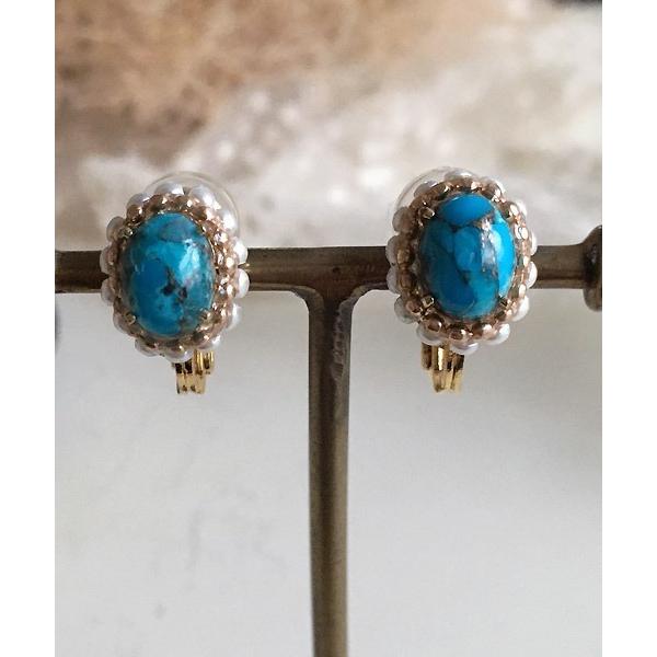 ZOZO問い合わせ番号:82375254ショップ:TONE，トーンブランド:tone，トーン商品名:【mallelabrocante/マルラブロカント】ブルーコッパーターコイズとヴィンテージパールの痛みにくいオーバルイヤリング/12月誕生石...