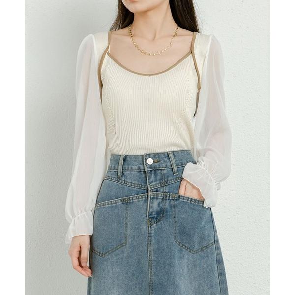 『セール実施中』ZOZO問い合わせ番号:82814617ショップ:FRP，エフアールピーブランド:MAISON DE THERESE，メゾン ド テレーズ，FRP，エフアールピー商品名:フレア袖　配色パイピンクリブニットカテゴリ:トップス&...