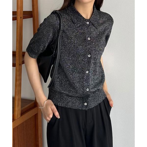 ZOZO問い合わせ番号:82953660ショップ:junoah，ジュノアブランド:callautia，カラウティア商品名:ラメニット半袖ポロシャツカテゴリ:トップス>ポロシャツブランド品番:frca034-263素材:綿100%原産国...