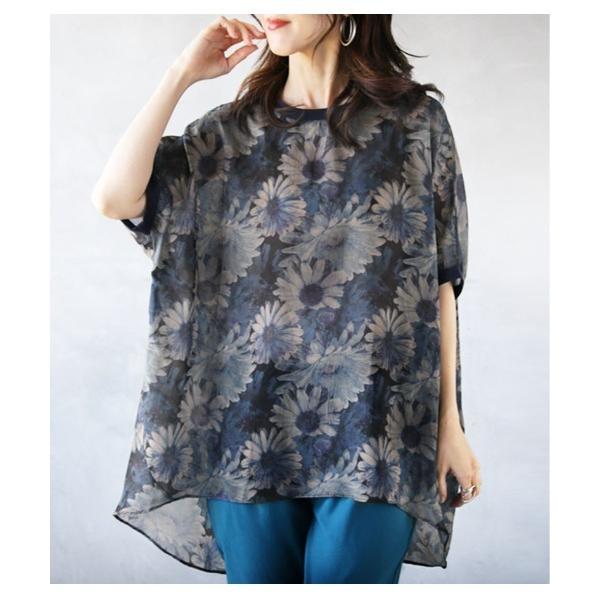 ZOZO問い合わせ番号:83057130ショップ:FRENCH PAVE，フレンチパヴェブランド:OTONA，オトナ商品名:花柄シアートップス(ブルー ネイビー)カテゴリ:トップス>Tシャツ/カットソーブランド品番:t23930ps素...