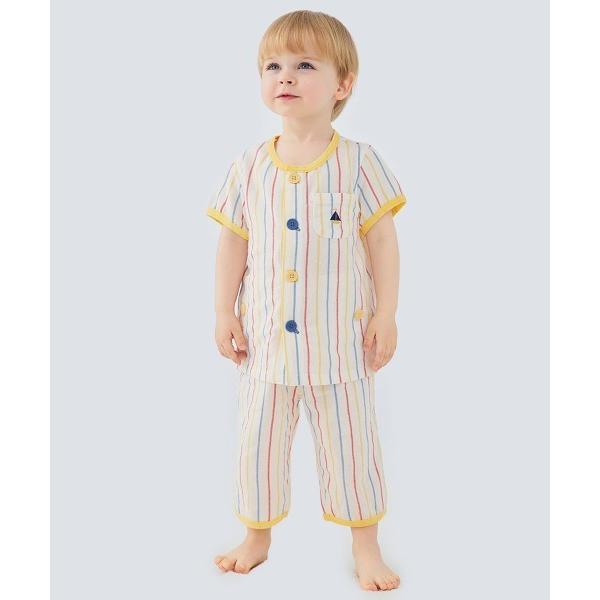 『タイムセール実施中』ZOZO問い合わせ番号:83128423ショップ:Combi mini，コンビミニブランド:combimini，コンビミニ商品名:半袖前開きガーゼパジャマ（先染ストライプ）カテゴリ:ルームウェア>ルームウェア/パ...