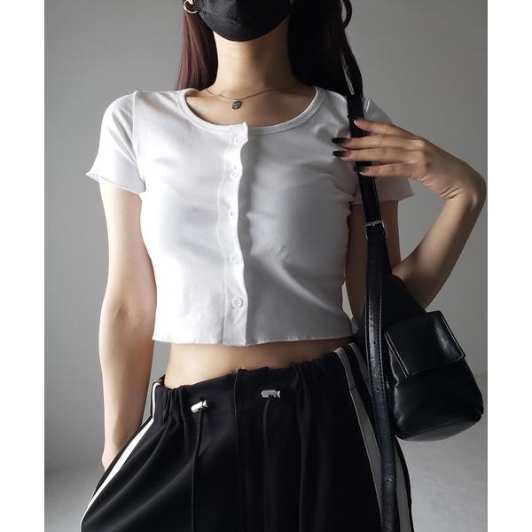 『タイムセール実施中』ZOZO問い合わせ番号:83435828ショップ:me+em select，ミームセレクトブランド:me+em select，ミームセレクト商品名:【 ３color 】フロントボタン半袖メローショートＴシャツ ／ fr...