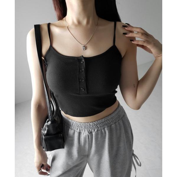 ZOZO問い合わせ番号:83502826ショップ:me+em select，ミームセレクトブランド:me+em select，ミームセレクト商品名:【 カップ付き 】フロントボタンヘンリーネックショートリブキャミソール ／ front bu...