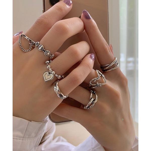 ZOZO問い合わせ番号:83502968ショップ:VIBGYOR，ヴィブジョーブランド:MASHIRO，マシロ，VIBGYOR，ヴィブジョー商品名:【MASHIRO】ハート チェーンモチーフリング 7点セットカテゴリ:アクセサリー>リ...