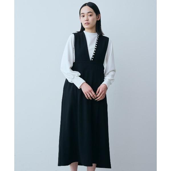 『セール実施中』ZOZO問い合わせ番号:83670946ショップ:FELISSIMO，フェリシモブランド:IEDIT，イディット商品名:ＩＥＤＩＴ　パール風パーツ付きジャンスカとボリュームスリーブトップスの着映えセット〈ブラック×ホワイト〉...