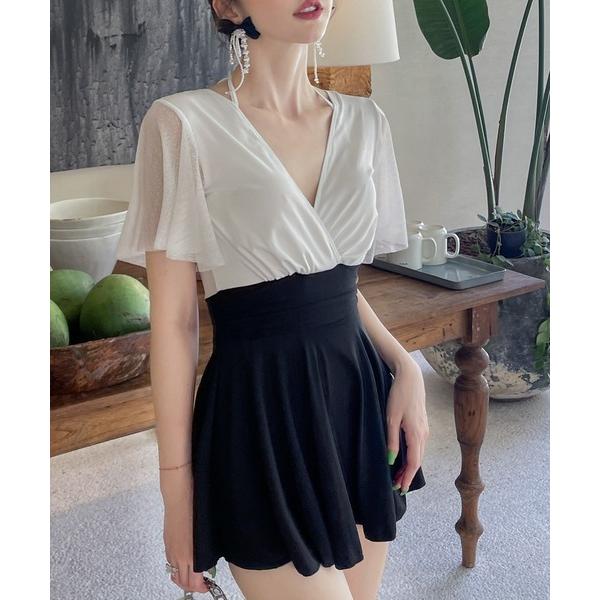 ※このアイテムは返品・交換対象外商品です。ZOZO問い合わせ番号:83973055ショップ:TeddyShop，テディショップブランド:TeddyShop，テディショップ商品名:レディース水着 バイカラーフレアスリーブカシュクールワンピース...